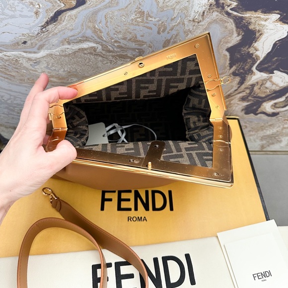 Fendi | Bags | Fendi Shiny Nappa Medium Fendi First Caramello Clutch ...